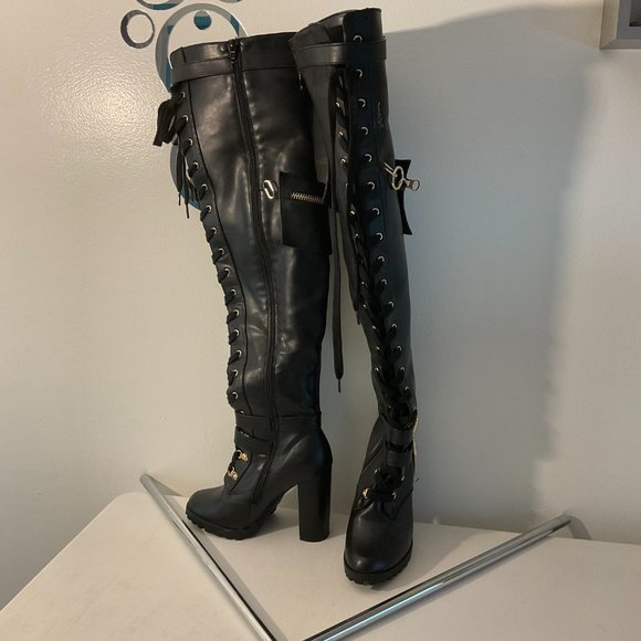 Shoes | Thigh High Elira High Block Heel Bootsnew | Poshmark